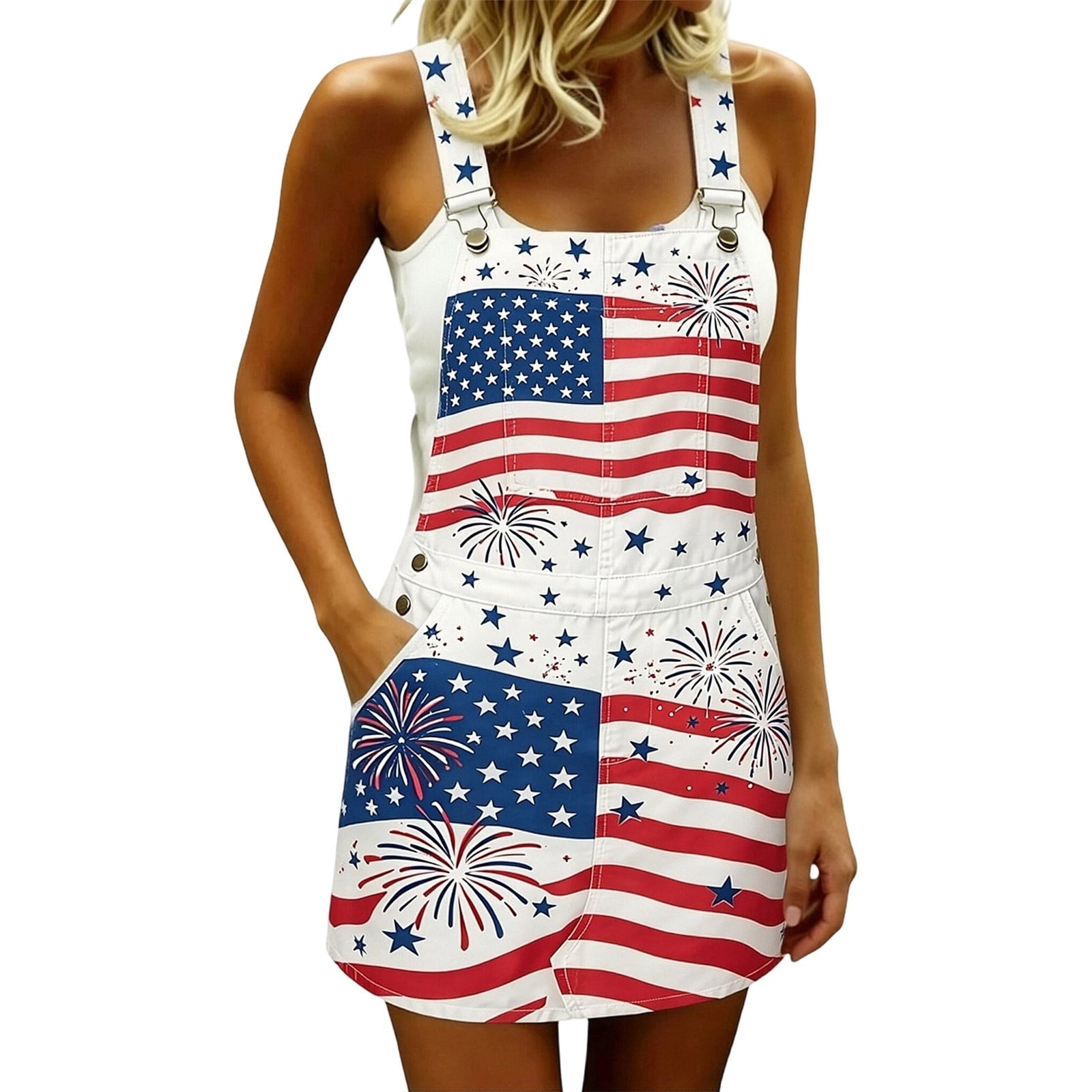 AJGRHE Overall Dress for Women Casual Independence Day Striped ...