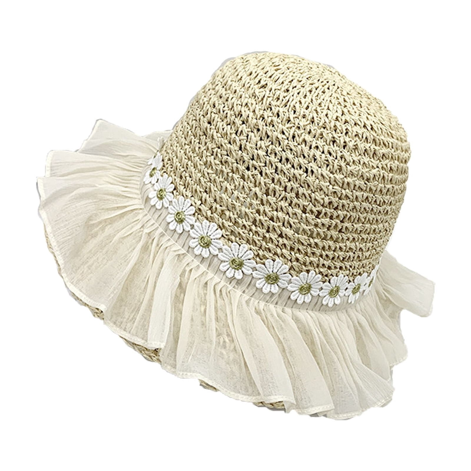 AJGRHE Travel Straw Bucket Hat Women Summer Outing Breathable Lace ...