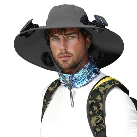 AJGRHE USB Charging Detachable Solar Fan Embedded Large Brimmed Hat ...