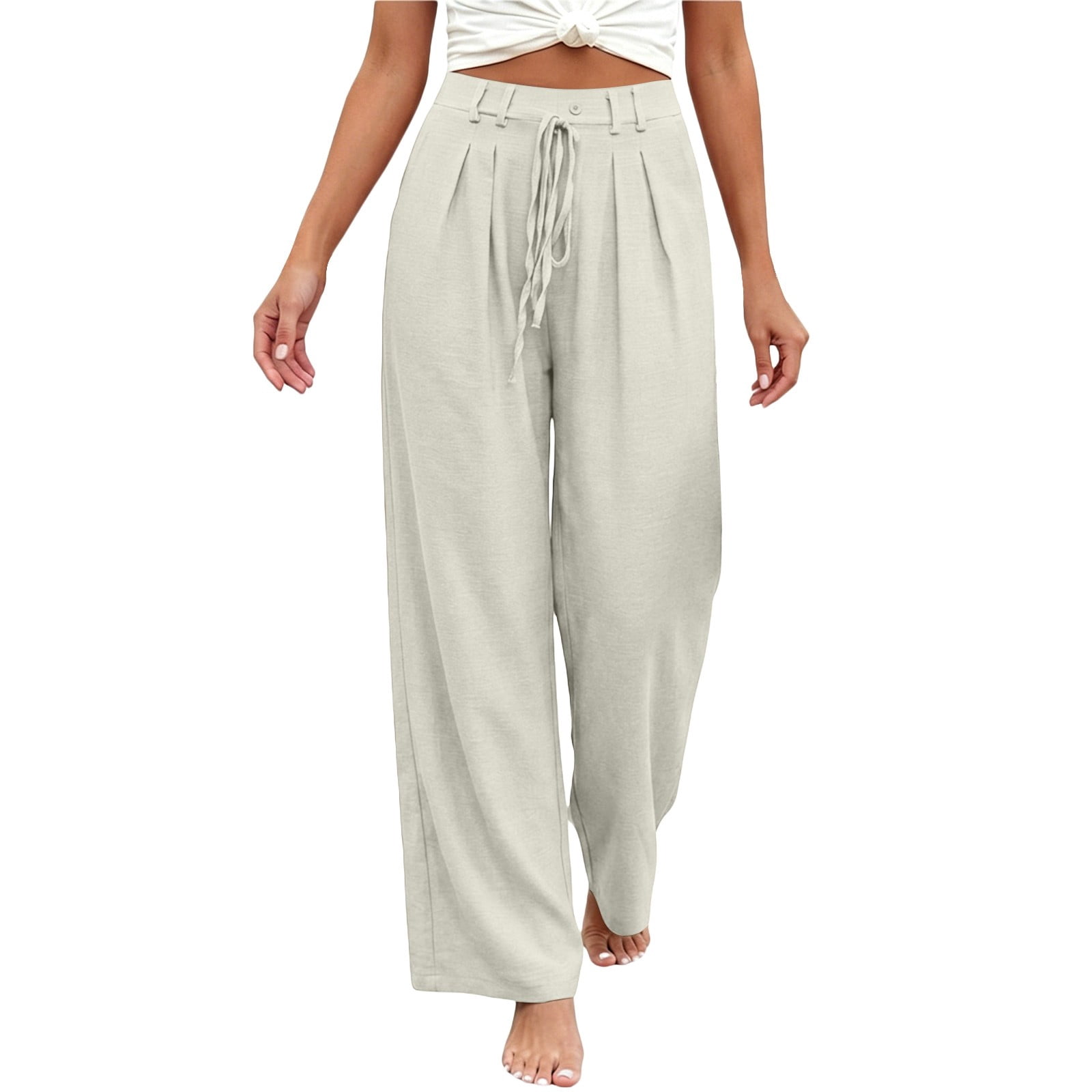 AJGRHE Wide Leg Palazzo Pants for Women Summer High Waist Flowy Loose ...