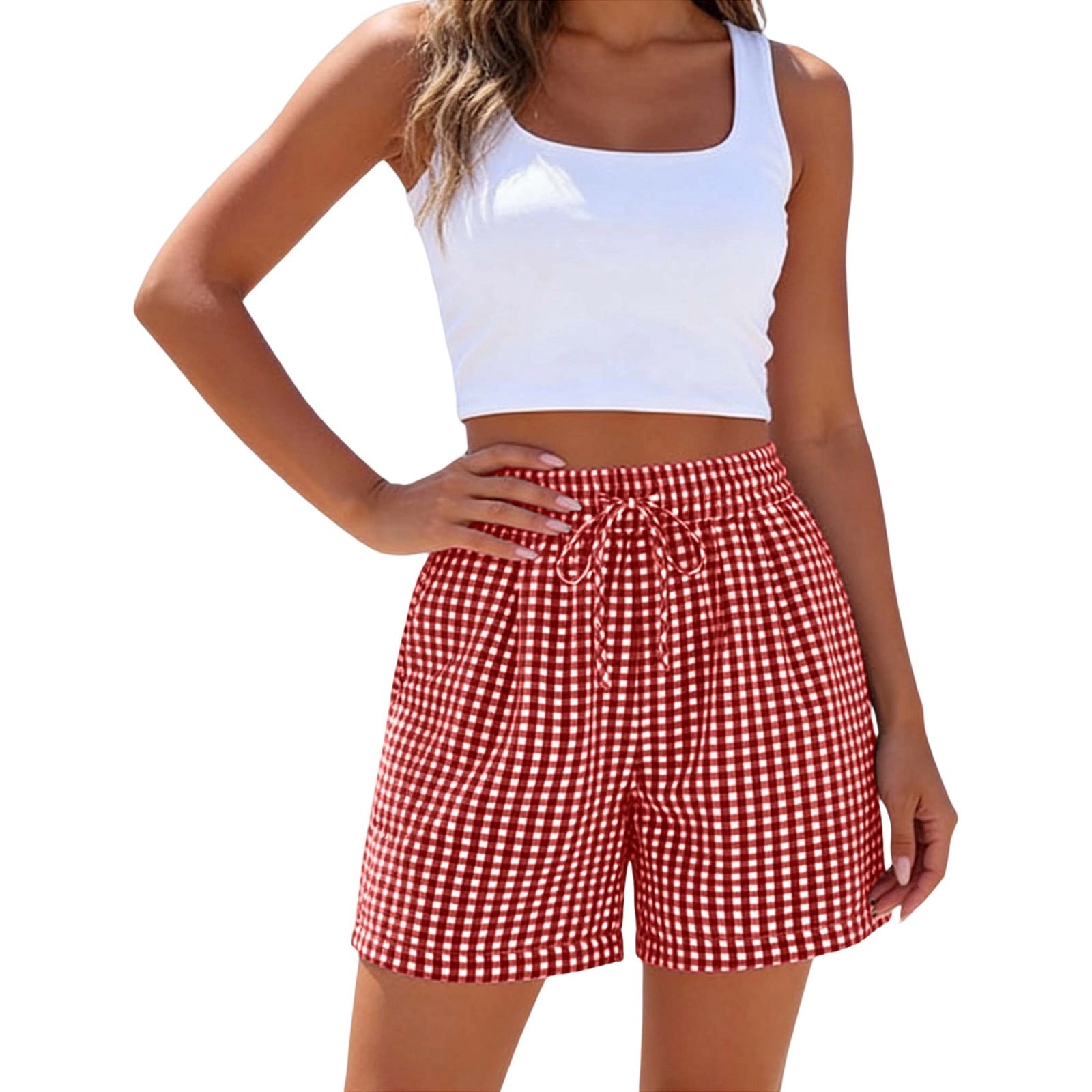 AJGRHE Women Boxer Shorts Gingham Pajama Casual Summer Lounge Sleep ...