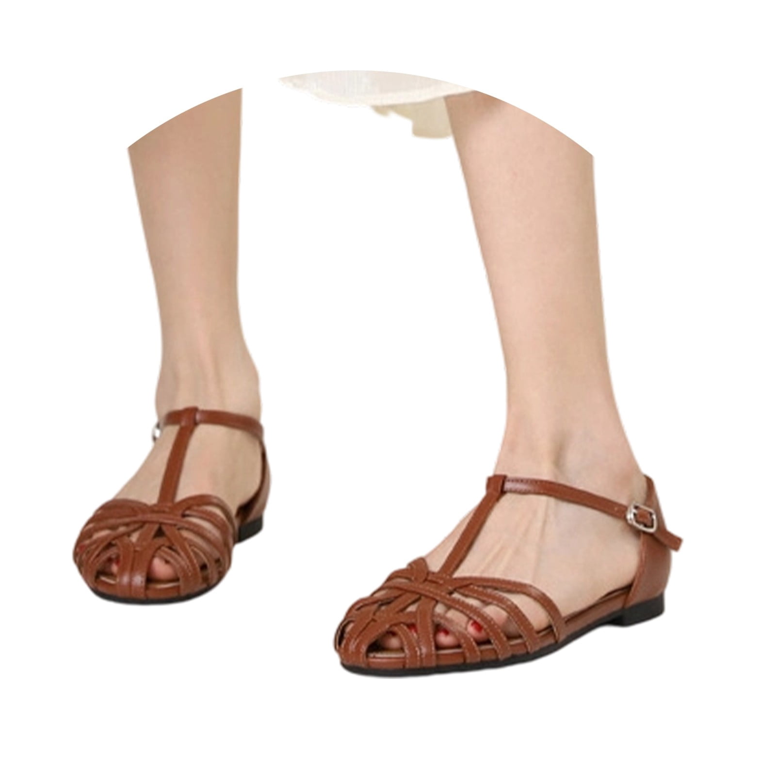 AJGRHE Women Closed Round Toe Low Braided Caged Sandals Fashion Strappy ...