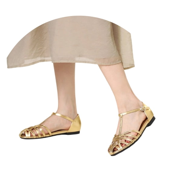 AJGRHE Women Closed Round Toe Low Braided Caged Sandals Fashion Strappy ...