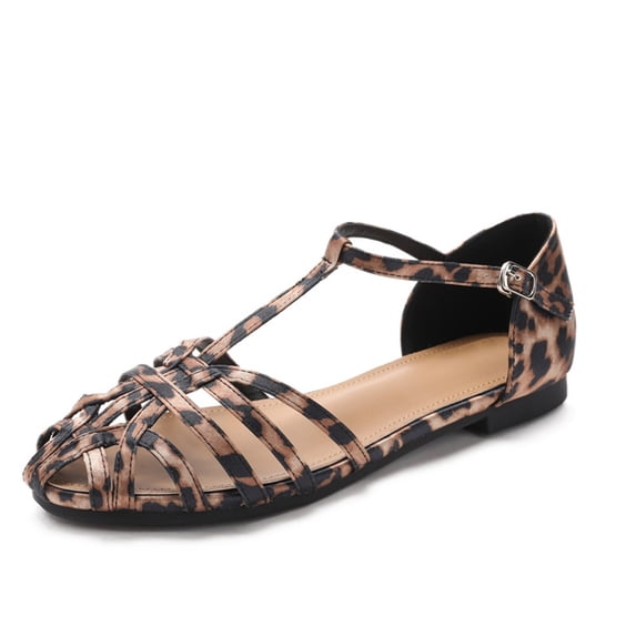 AJGRHE Women Closed Round Toe Low Braided Caged Sandals Fashion Strappy ...