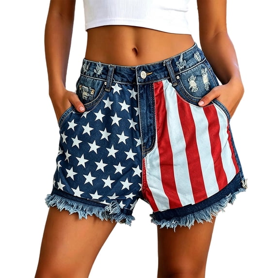 AJGRHE Women July 4th Jeans Shorts Stretchy American Flag Denim Shorts ...