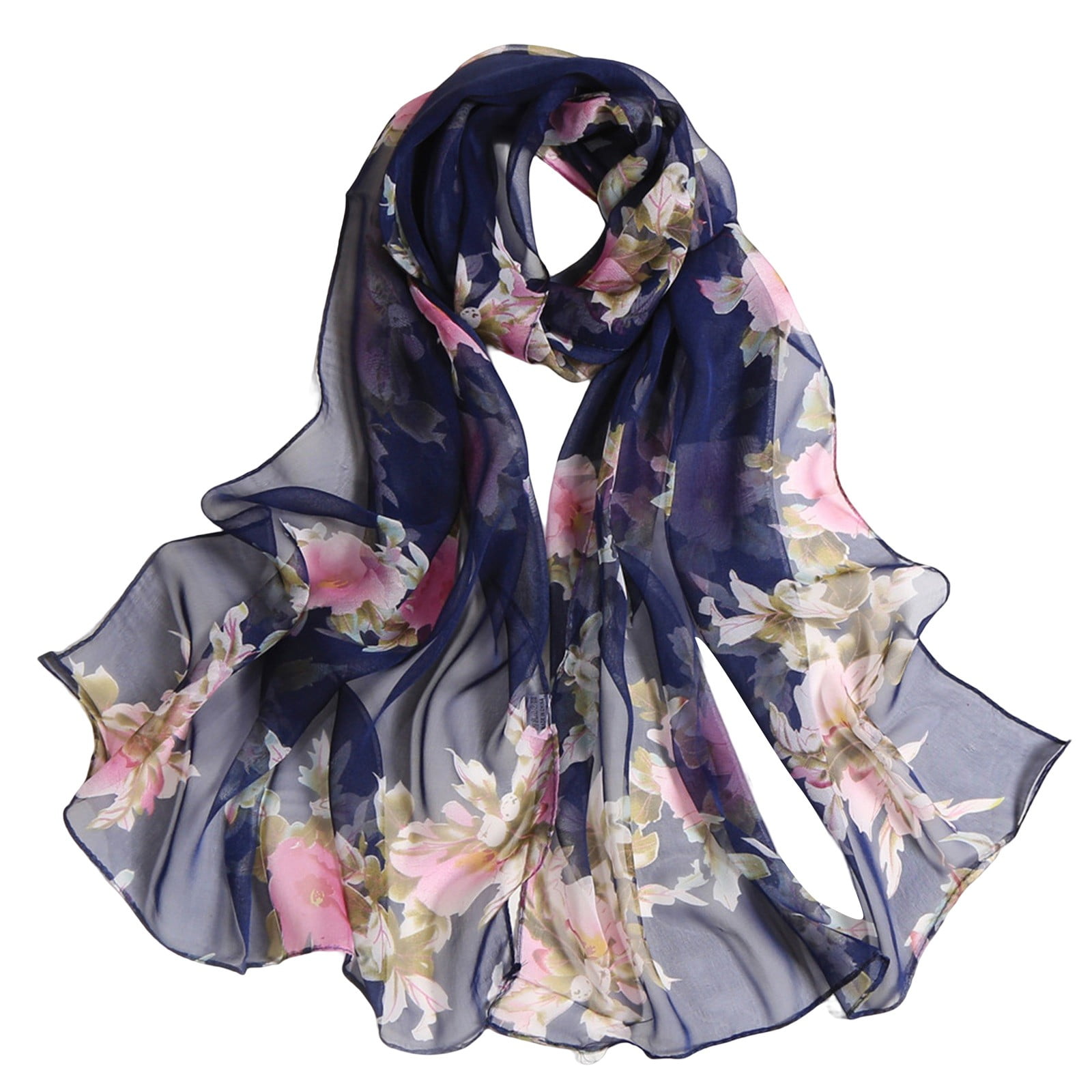 AJGRHE Women Lightweight Print Floral Silk Scarves Fashion Shawl Wraps ...