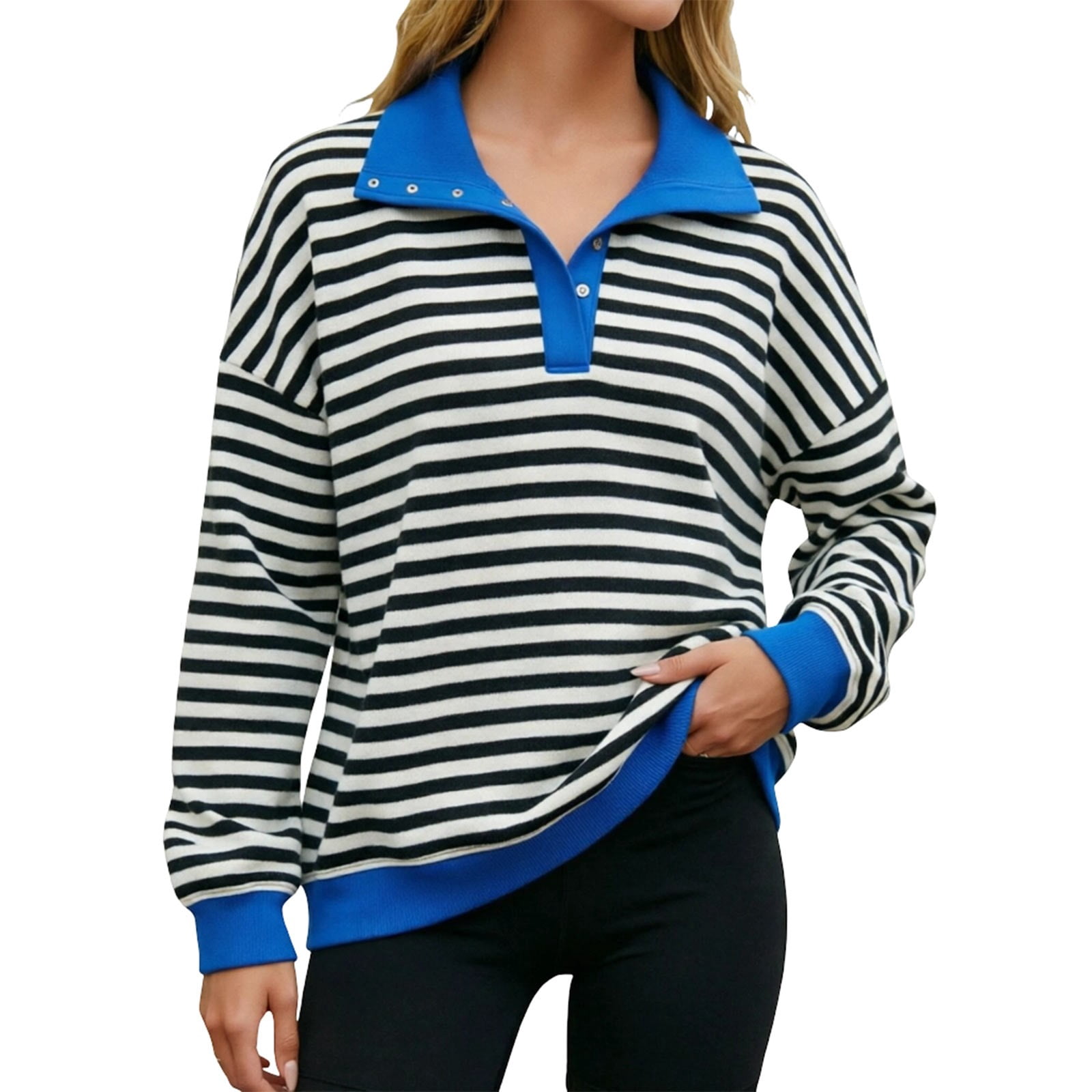 AJGRHE Women Oversized Striped Crewneck Sweatshirt Long Sleeve Color ...
