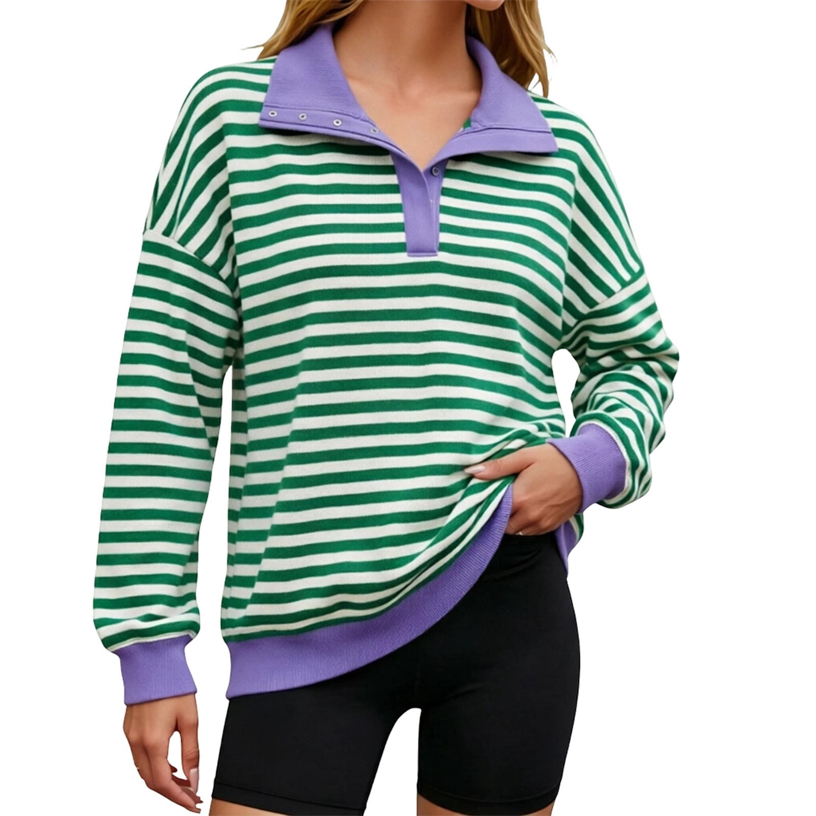 AJGRHE Women Oversized Striped Crewneck Sweatshirt Long Sleeve Color ...
