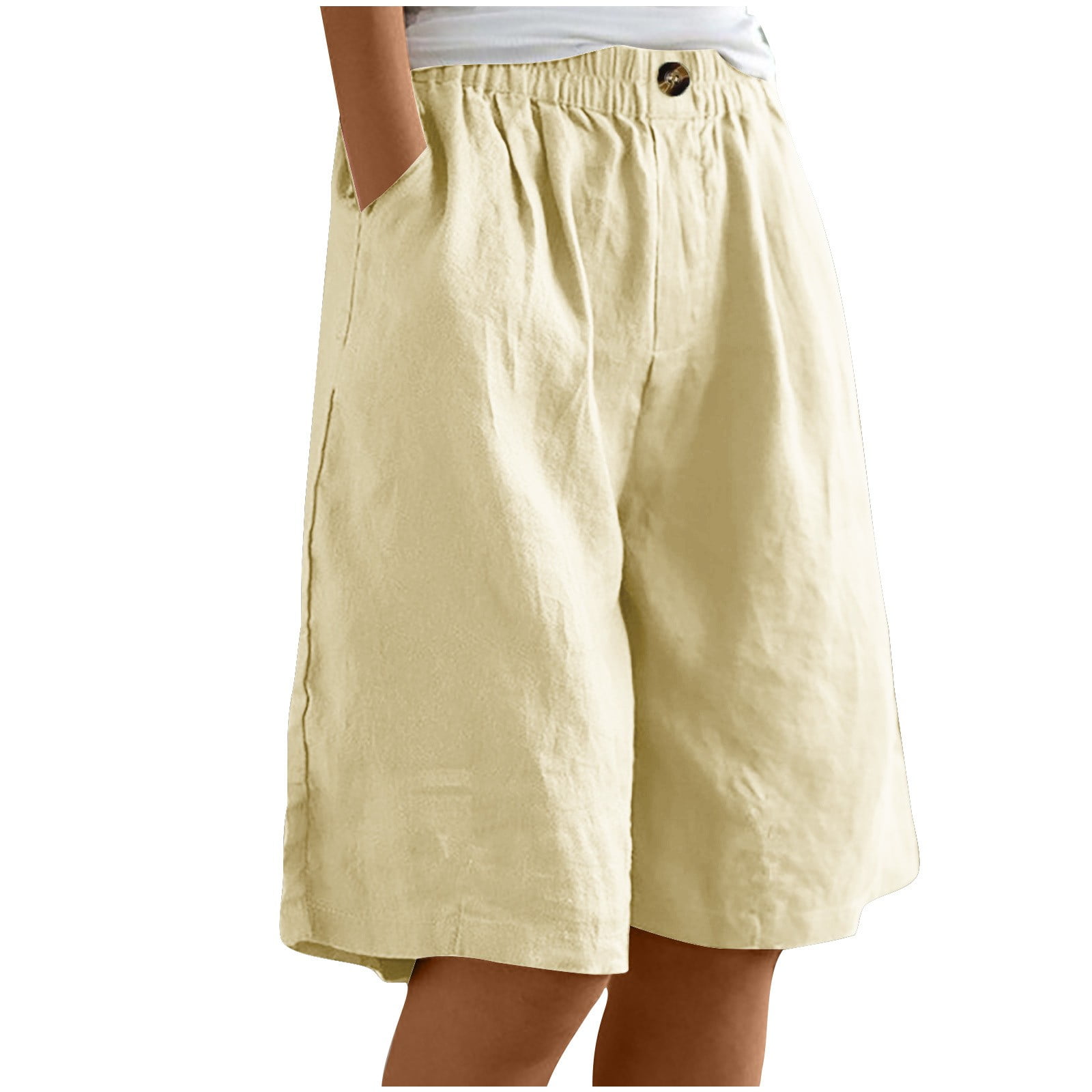 AJGRHE Women Summer Bermuda Short Knee Length Elastic Waist Beach ...