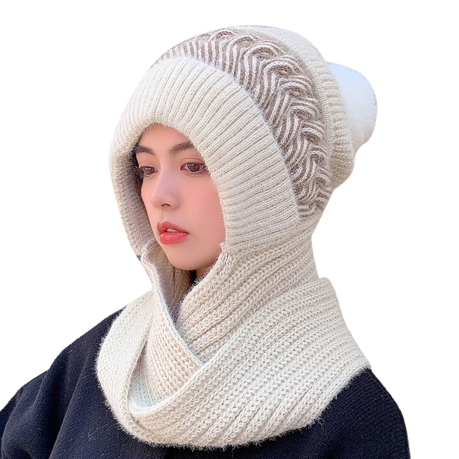 AJGRHE Women Winter Slouchy Knit Warm Hats Wool Cap Scarf Integrated ...