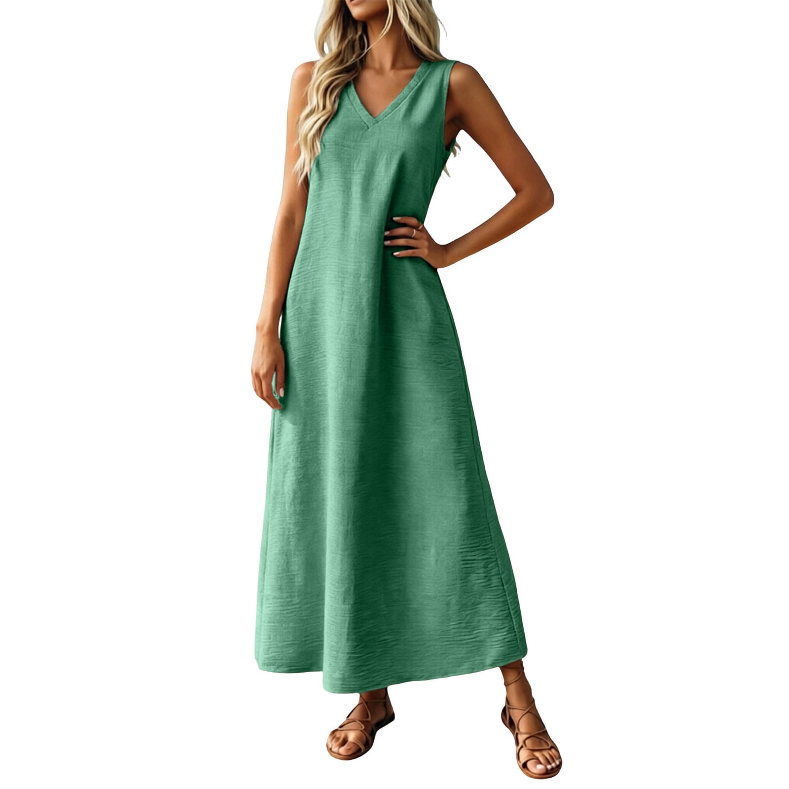 AJGRHE Women's 2026 Summer Maxi Sundress Sleeveless V Neck Casual Loose ...