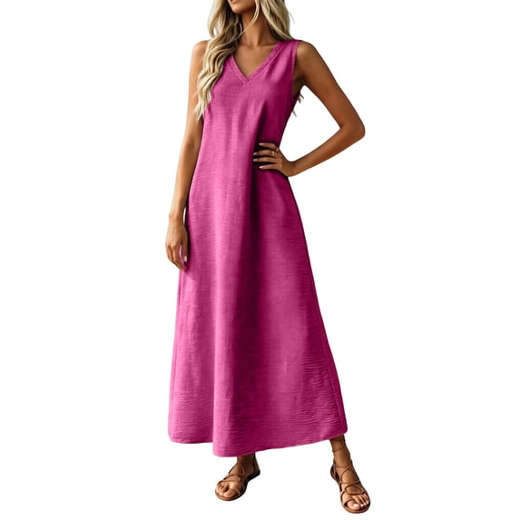 AJGRHE Women's 2026 Summer Maxi Sundress Sleeveless V Neck Casual Loose ...