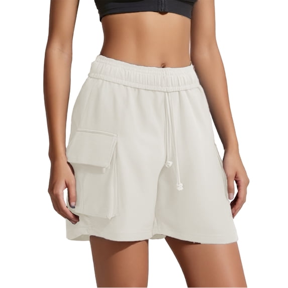 AJGRHE Women's Bermuda Shorts Cargo Elastic Drawstring Knee Length ...