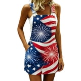 AJGRHE Women's Casual Dress Patriotic Print Sleeveless Denim Suspender ...
