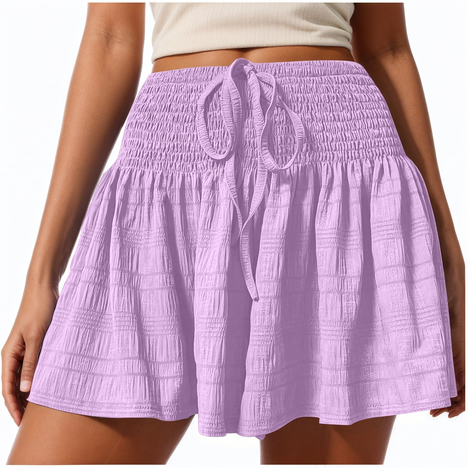 AJGRHE Women's Casual Shorts Smocked High Rise Bathing Suit Cover Up ...