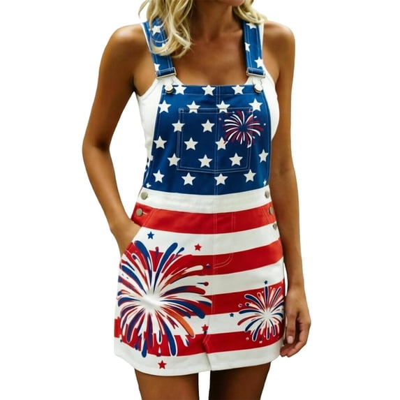 AJGRHE Women's Casual Striped Suspender Dress For Independence Day ...