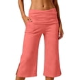 AJGRHE Women's Casual Wide Leg Cropped Pants Low Rise Fold Over Stretch ...