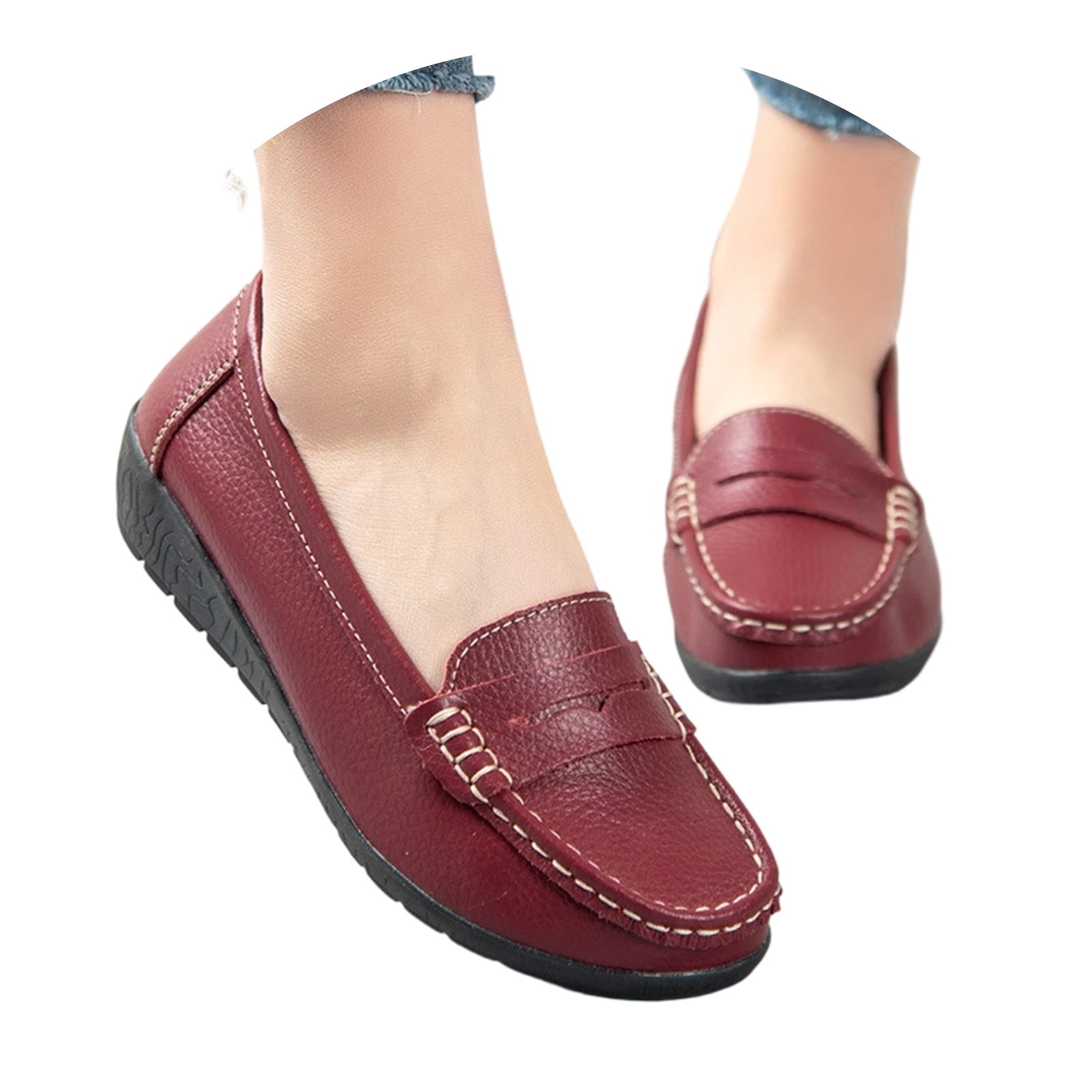 AJGRHE Women's Comfortable Leather Penny Loafers On Business Casual ...