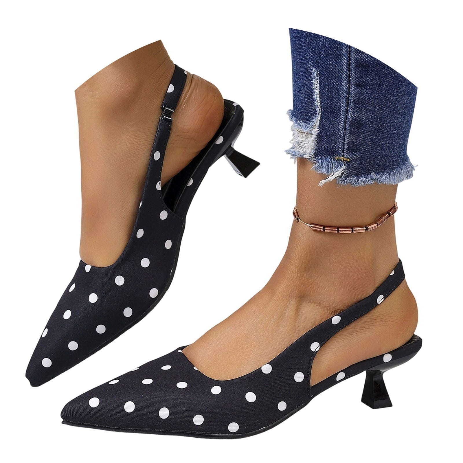AJGRHE Women's High Heels Fashion Polka Bow Ankle Strap Sandals High ...