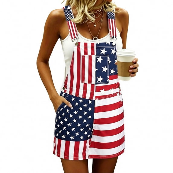 AJGRHE Women’s Independence Day Casual Sleeveless Suspender Skirt, Star ...