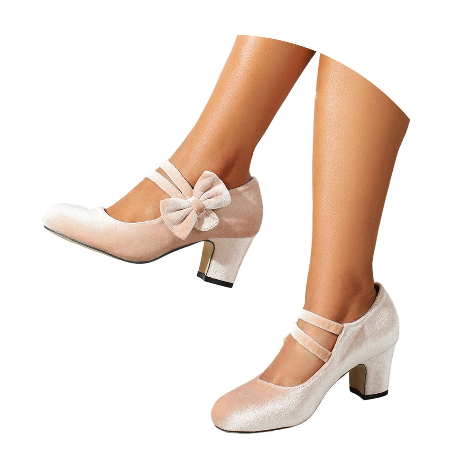AJGRHE Women's Mary Jane Heels with Bow Retro Closed Round Toe Pumps ...
