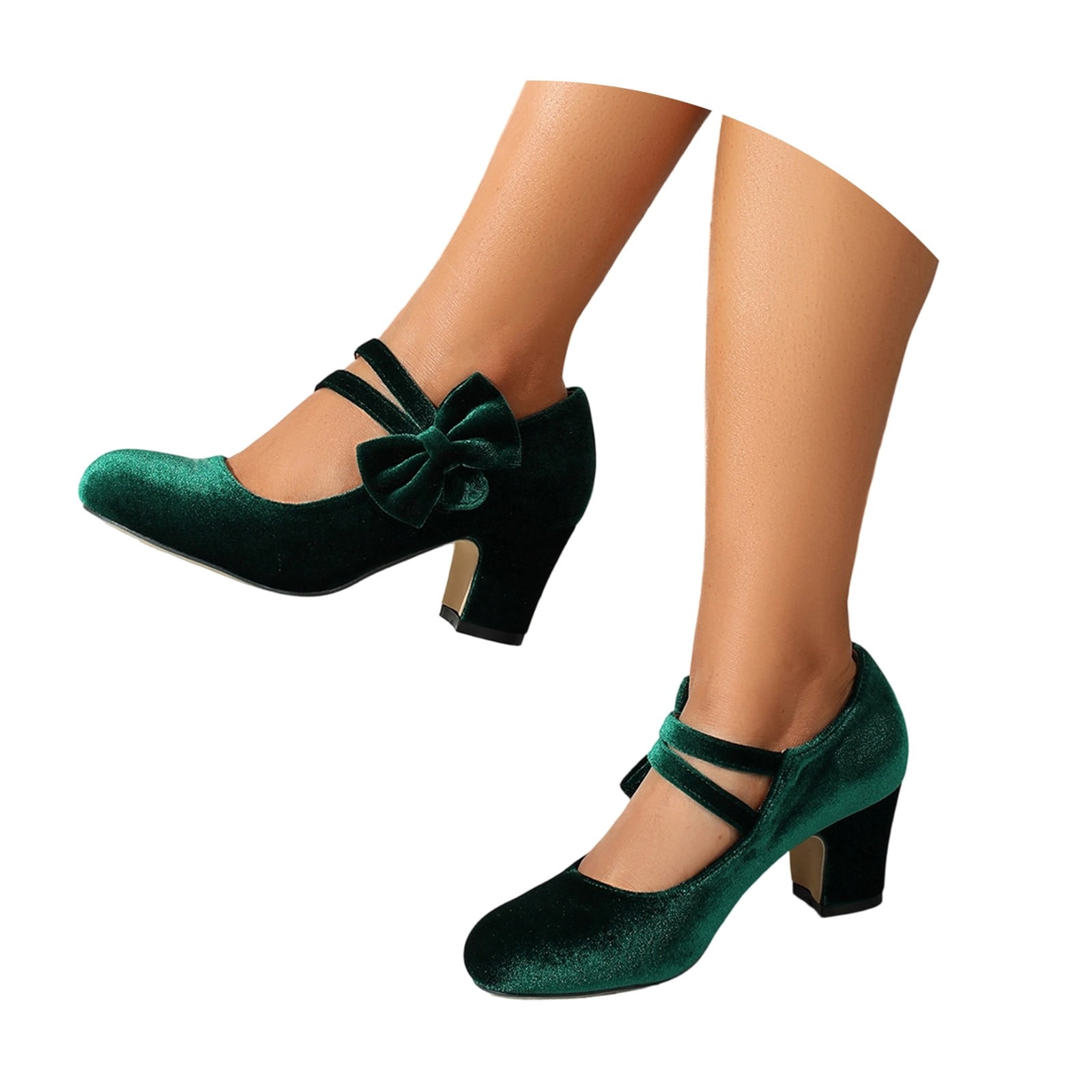 AJGRHE Women's Mary Jane Heels with Bow Retro Closed Round Toe Pumps ...