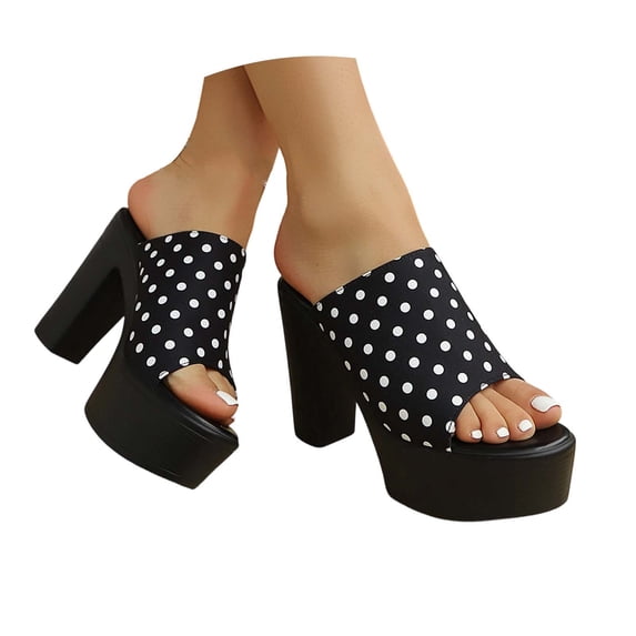 AJGRHE Women's Polka Dots Stiletto Heel Slides Sandals Summer Platform ...