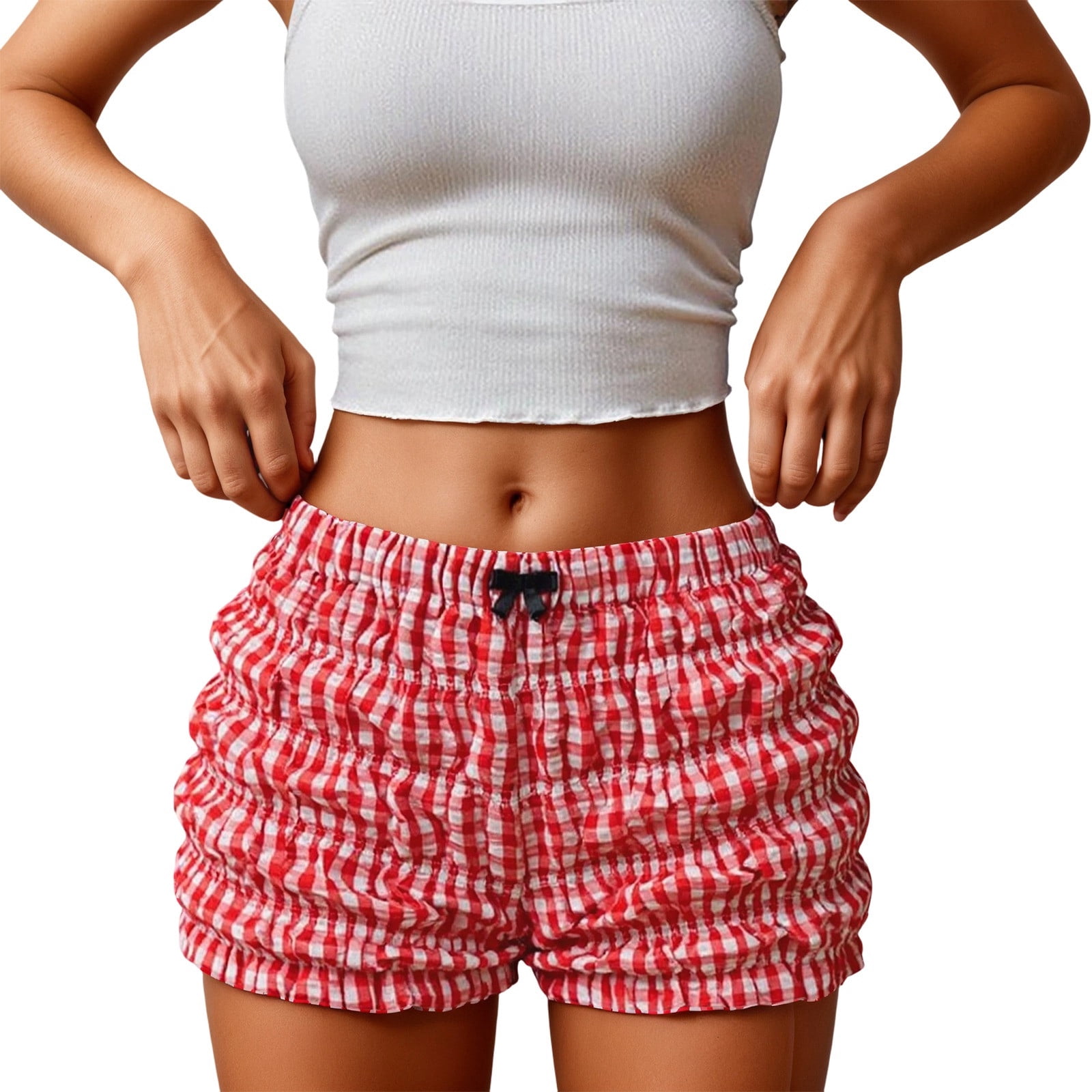 AJGRHE Women's Ruffle Shorts Plaid Y2k Lace Bloomers Elastic Waist ...