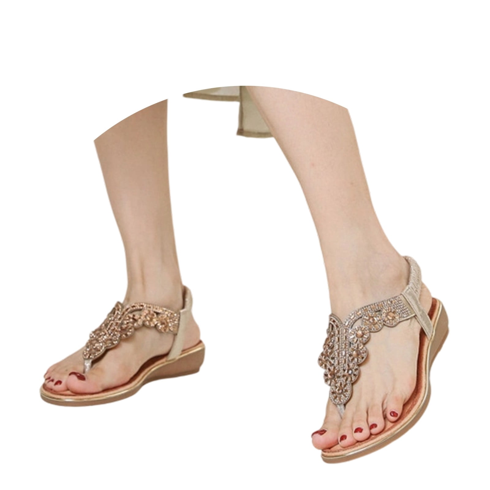 AJGRHE Women's Sandals Fashion Bohemia Rhinestone Platform Sandals ...
