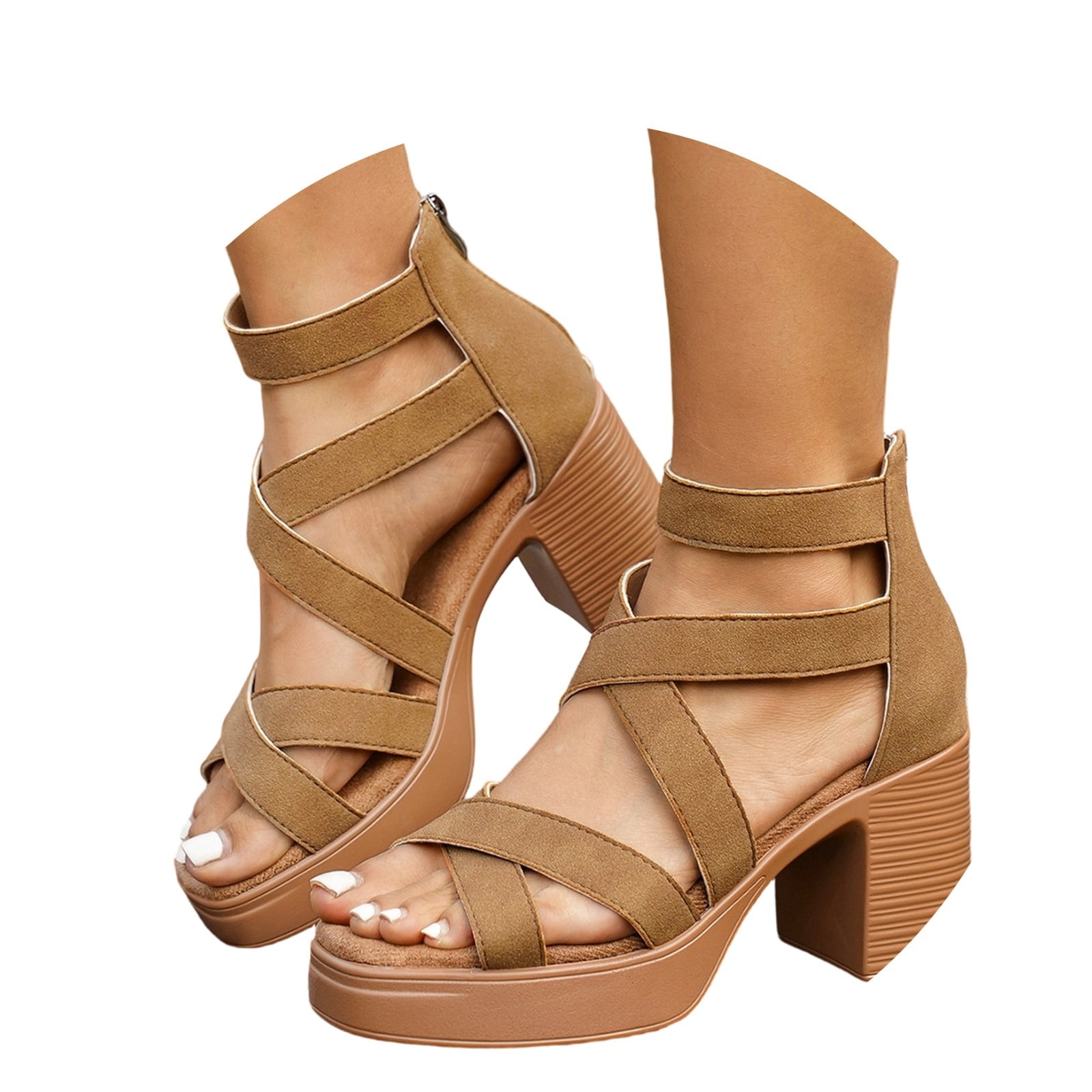 AJGRHE Women's Sandals Summer Heel Sandals Strappy Open Toe Platform ...