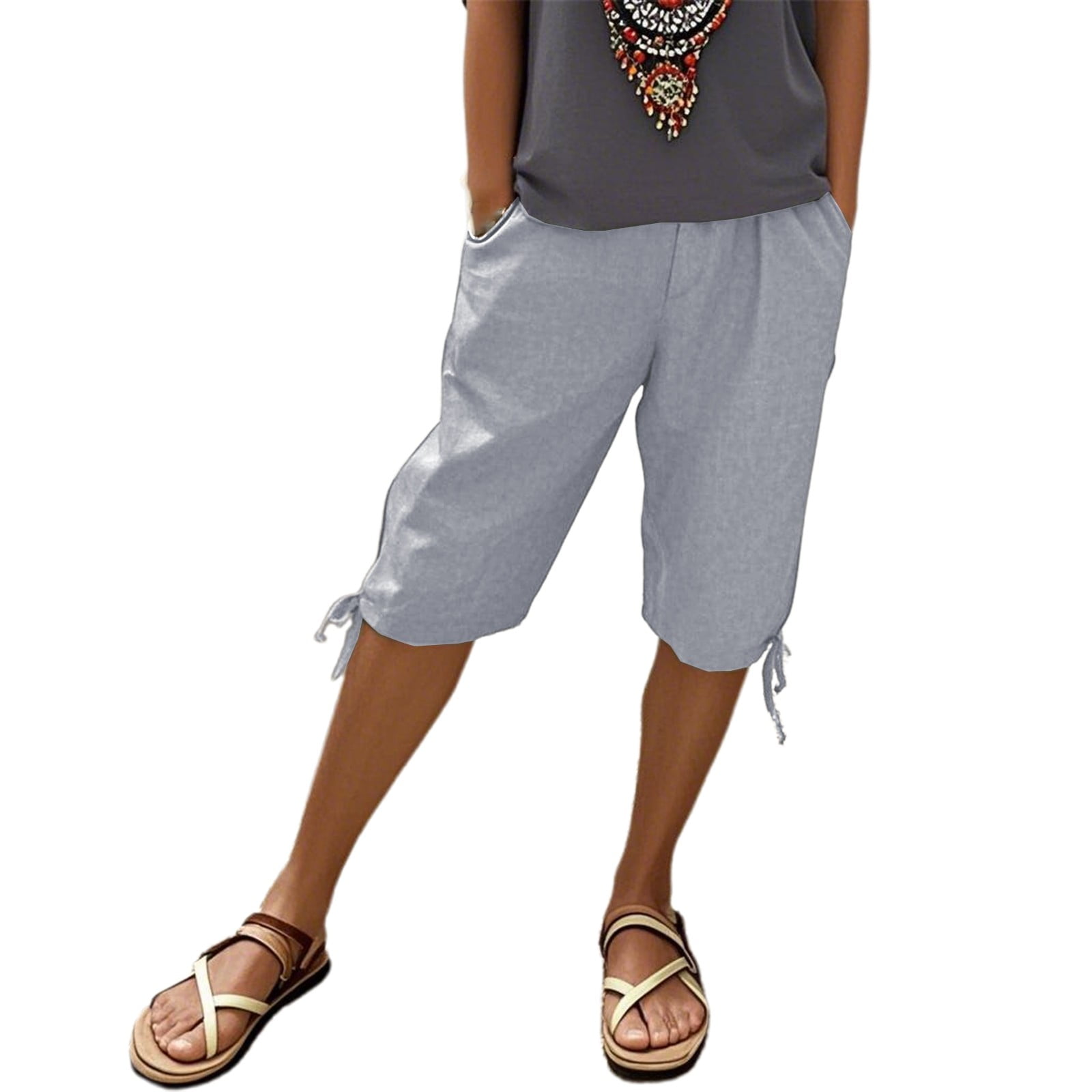 AJGRHE Women's Shorts with Pockets Elastic Casual Summer Bottoms Light ...