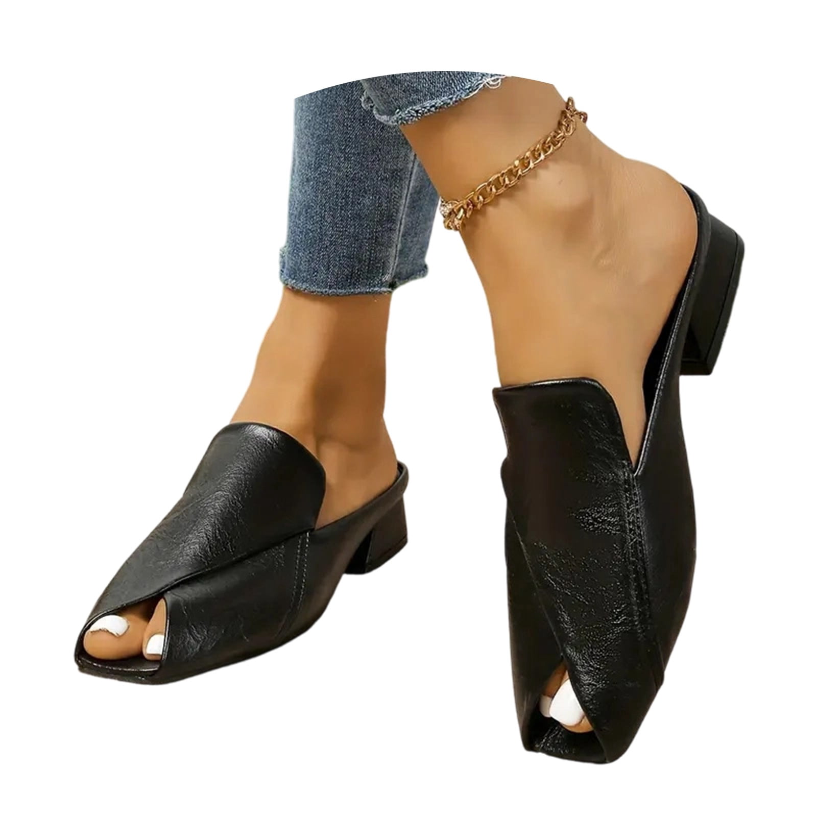 AJGRHE Women's Slipper Fashion Square Toe Open Toe Low Heel Outwear ...