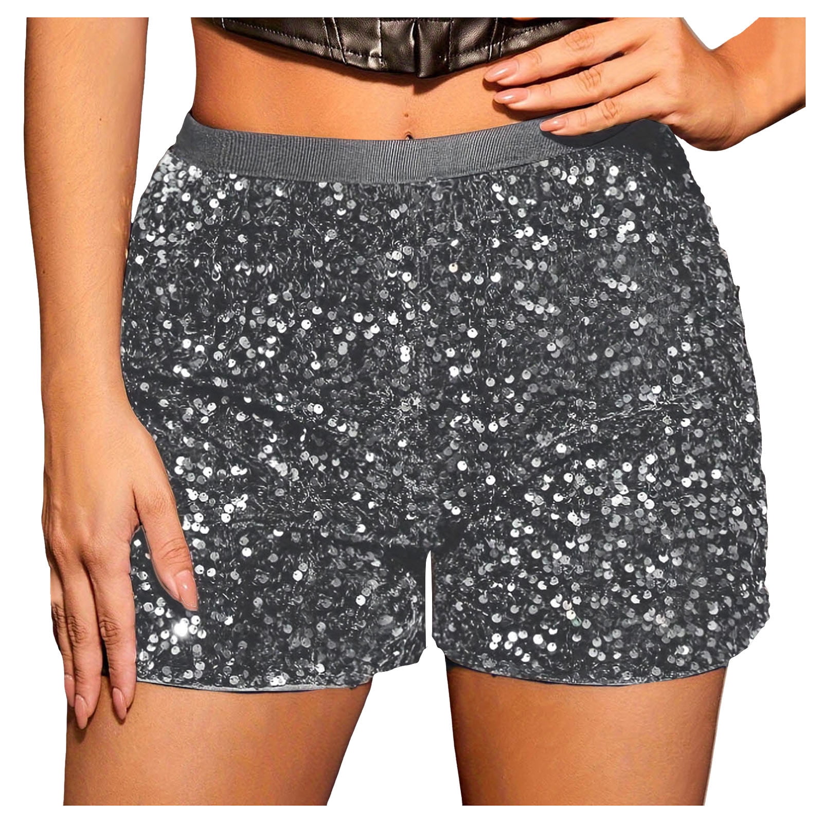 AJGRHE Women's Sparkly Sequin Shorts Elastic Waist Glitter Straight Leg ...