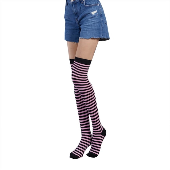 AJGRHE Women's Stockings Dance Party Multicolor Pinstripe Knee Warm And ...