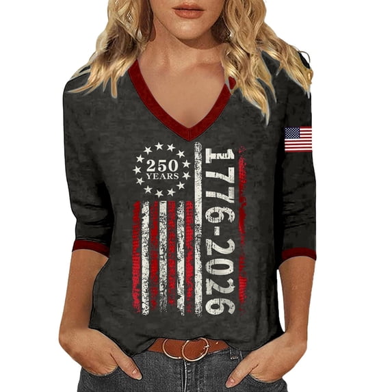 AJGRHE Women's T-Shirts Patriotic Graphic Print T Shirt Raglan Sleeve ...