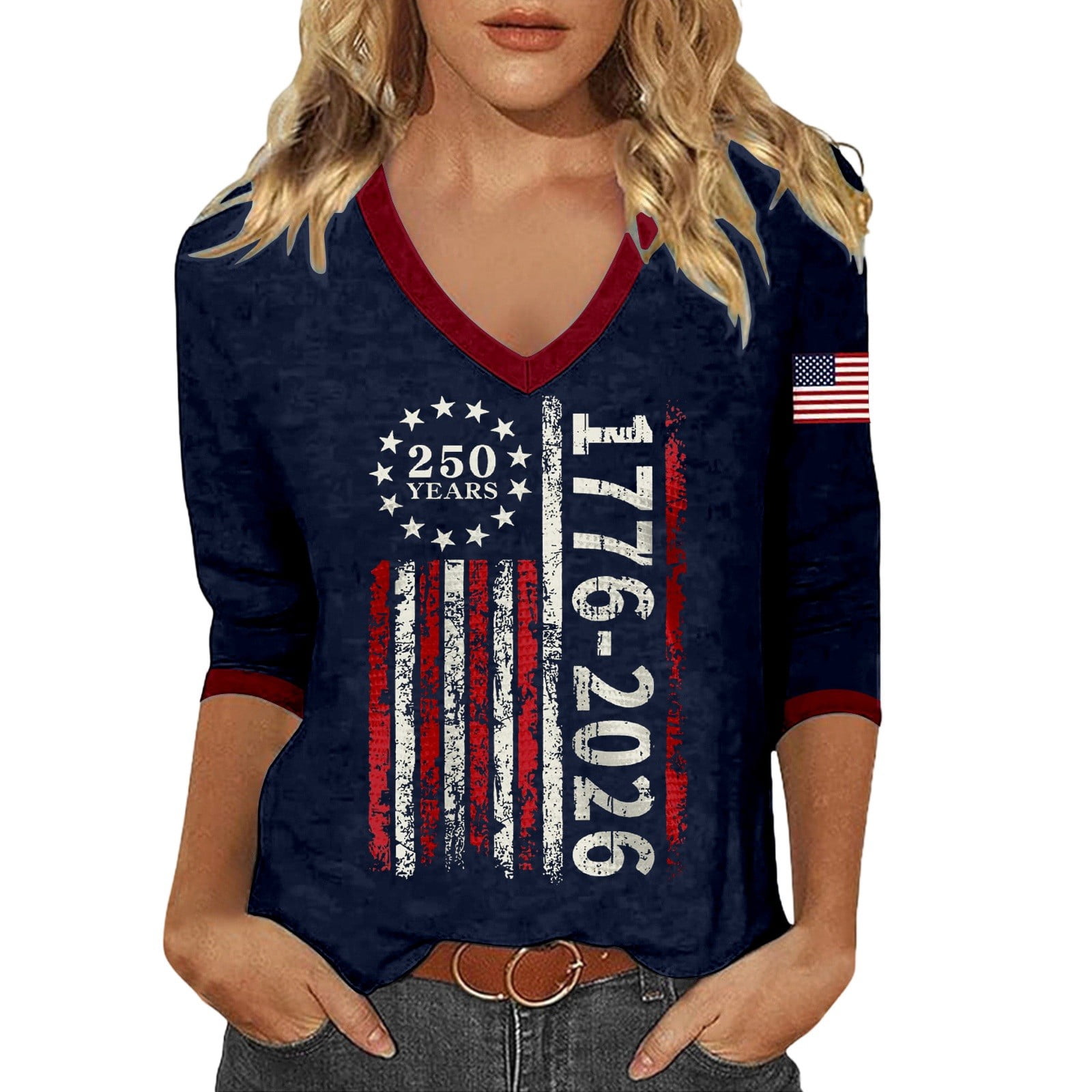 AJGRHE Women's T-Shirts Patriotic Graphic Print T Shirt Raglan Sleeve ...