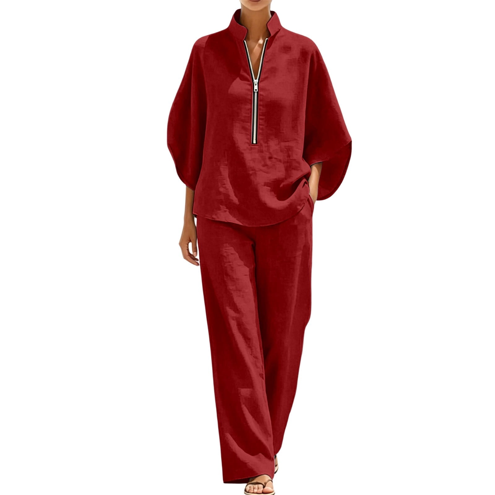 AJGRHE Women's Trousers Suit Casual Two Piece Outfit Long Sleeve Blouse ...