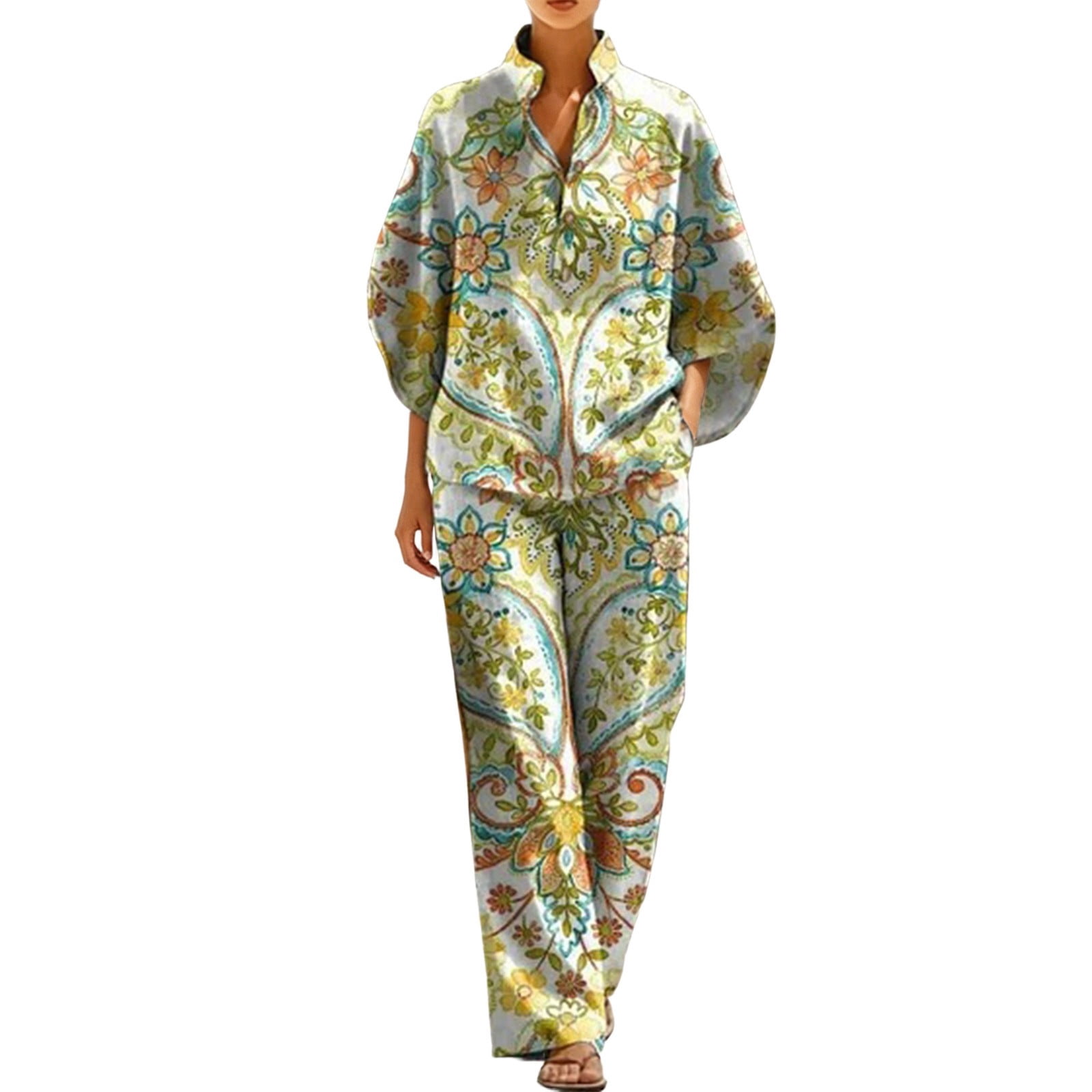 AJGRHE Women's Trousers Suit Summer Batwing Sleeve Top Pants Two Piece ...