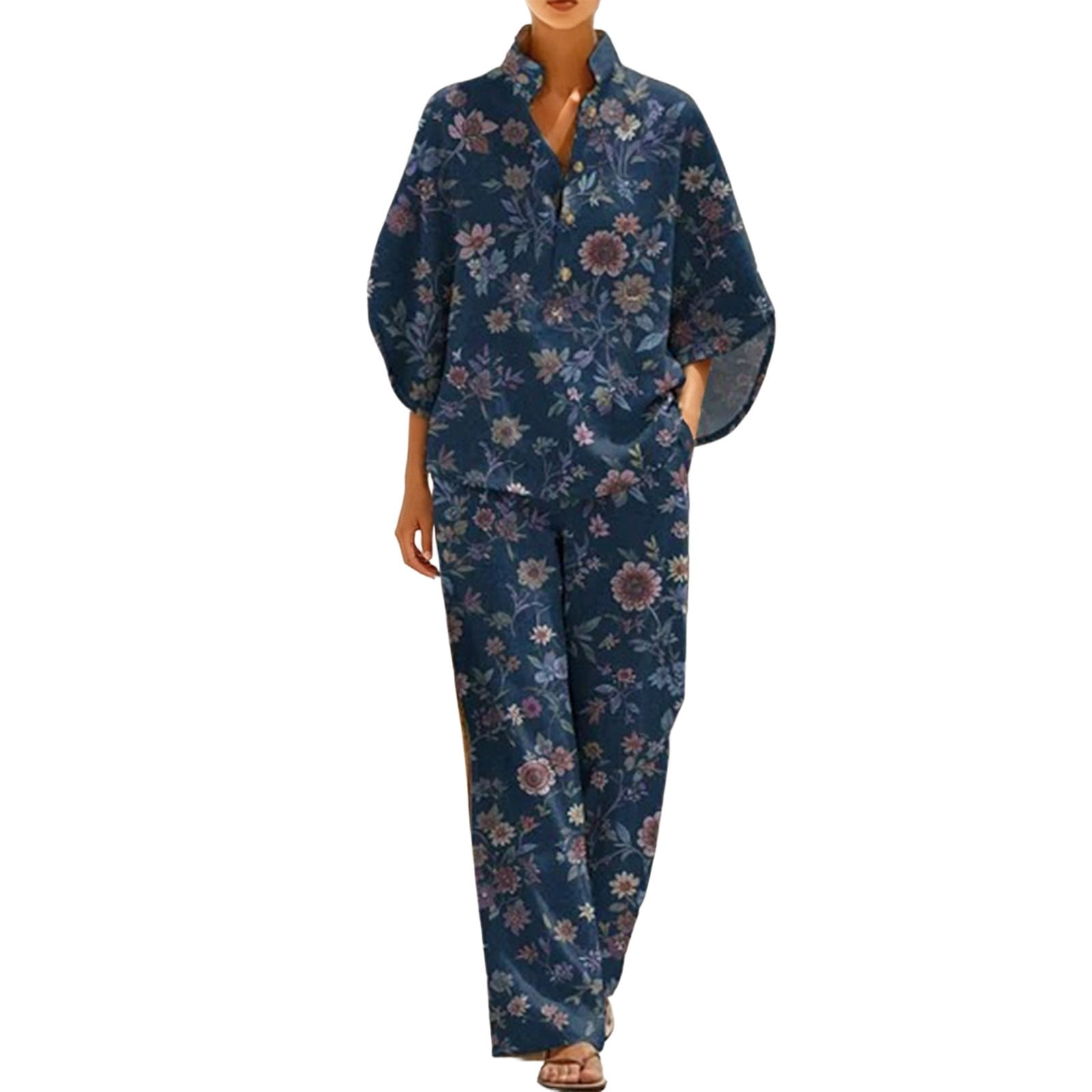 AJGRHE Women's Trousers Suit Summer Batwing Sleeve Trousers Two Piece ...