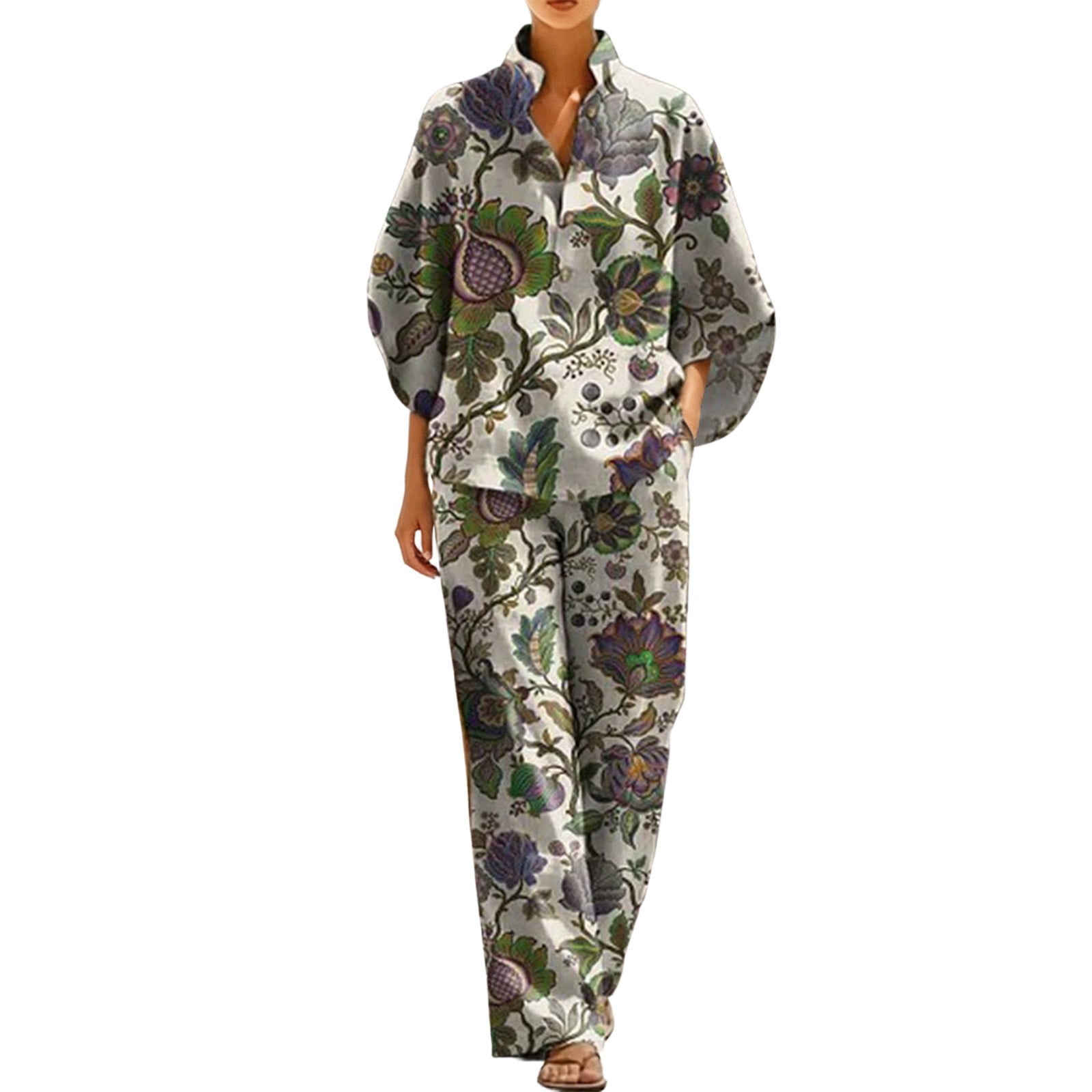 AJGRHE Women's Trousers Suit Summer Batwing Sleeve Trousers Two Piece ...