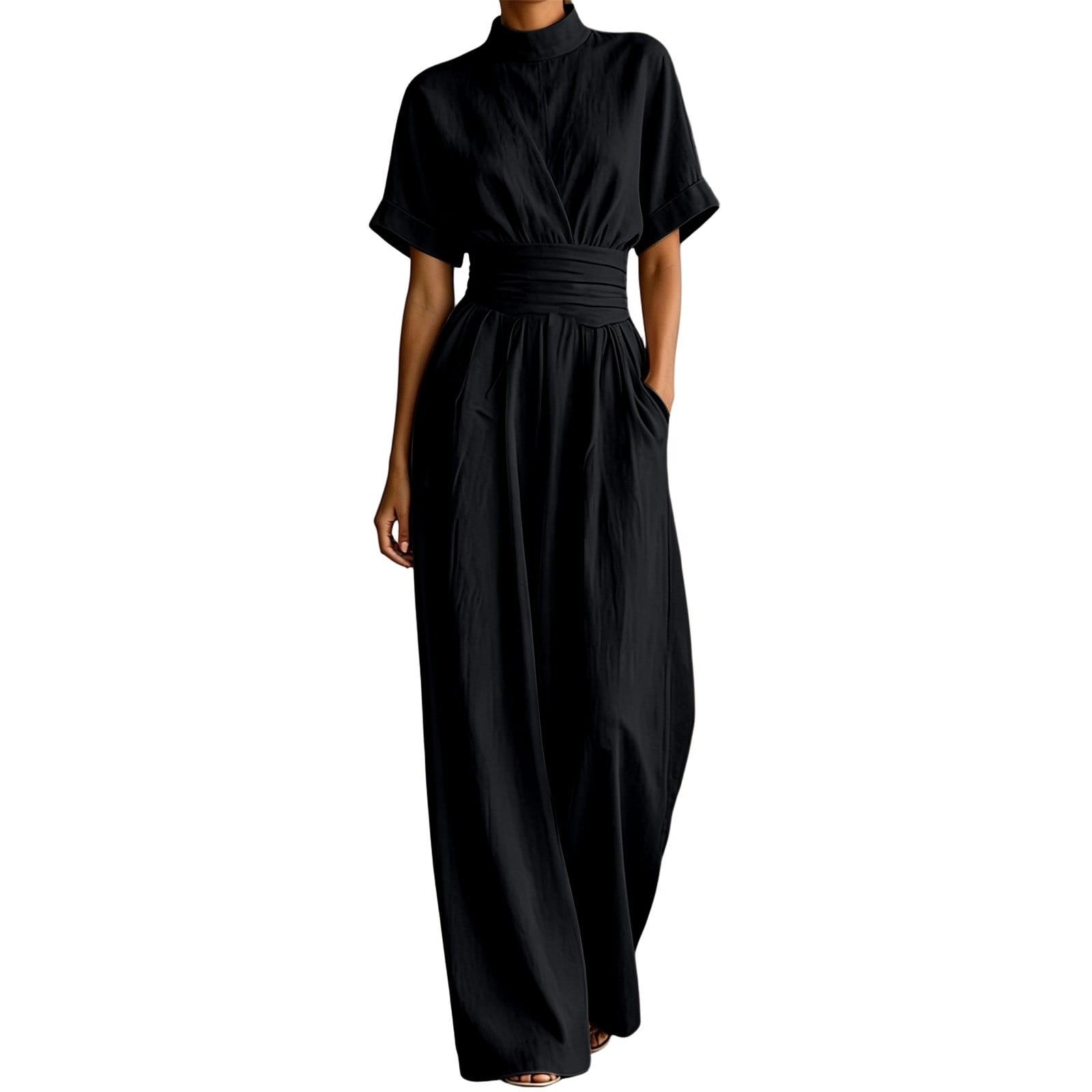 AJGRHE Women's Wide Leg Jumpsuits Summer Half Turtleneck Short Sleeve ...