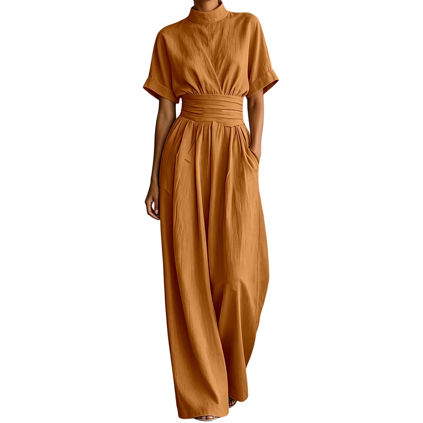 AJGRHE Women's Wide Leg Jumpsuits Summer Half Turtleneck Short Sleeve ...