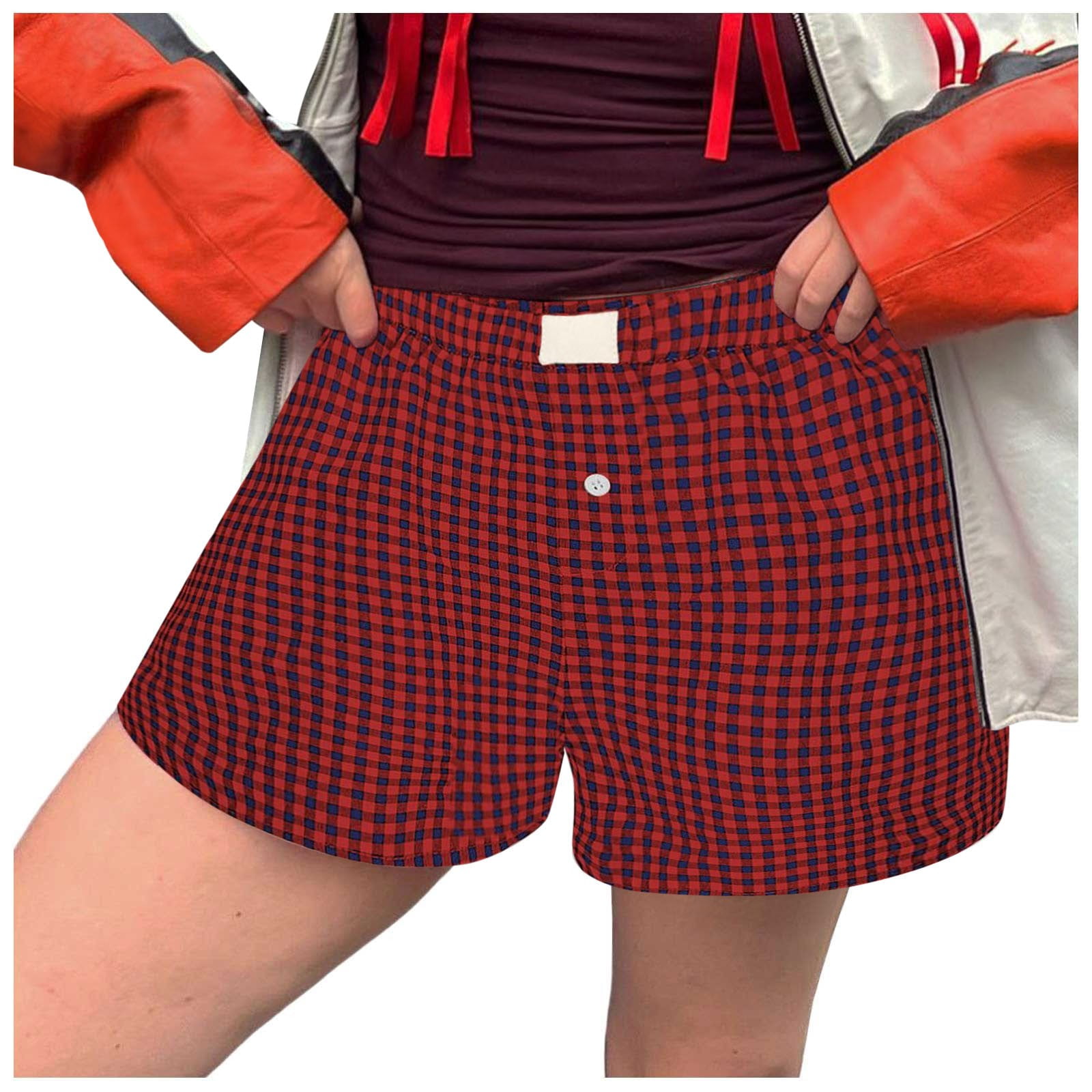 AJGRHE Women's Y2K Lounge Boxer Shorts Checkered Shorts for Women with ...