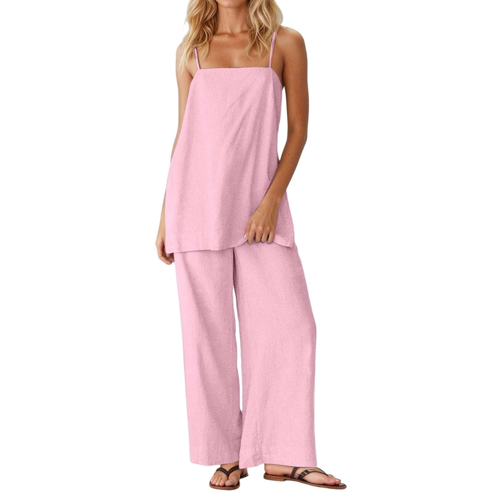 AJGRHE Womens 2 Piece Linen Set Summer Travel Beach Vacation Outfit ...