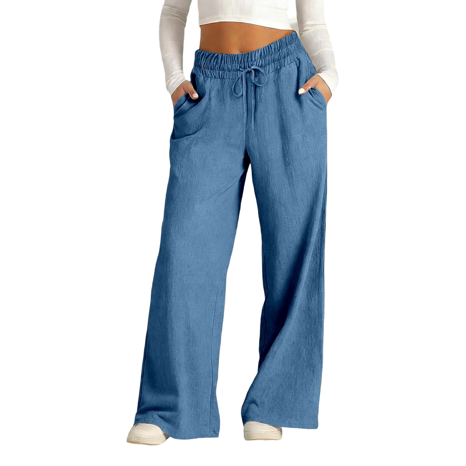 AJGRHE Womens Wide Leg Linen Pants Summer Loose Beach Pants for Women ...