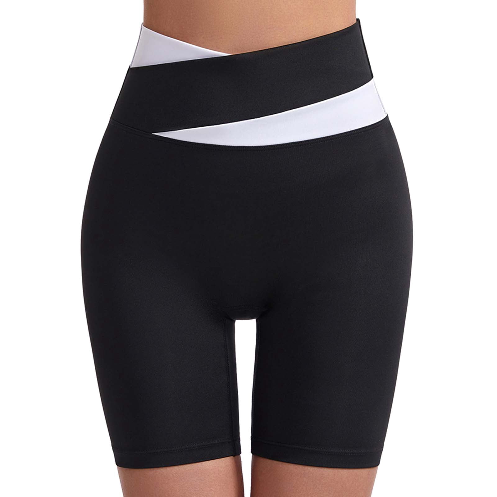 AJGRHE Workout Biker Shorts for Women Cross-Waist Crossover High ...