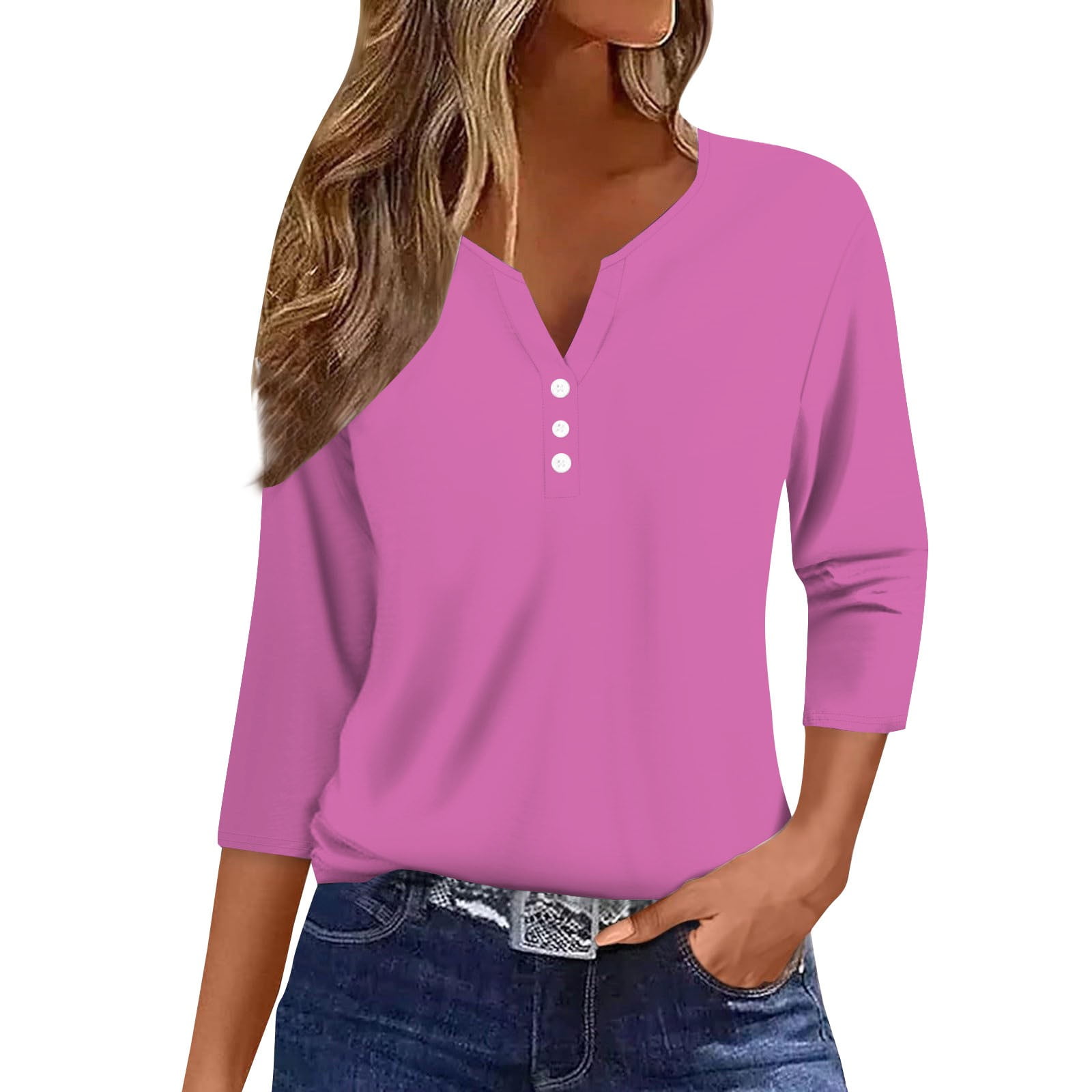 AJHSAKLt Blouses for Women Dressy Casual Women's Solid Color Button Up ...