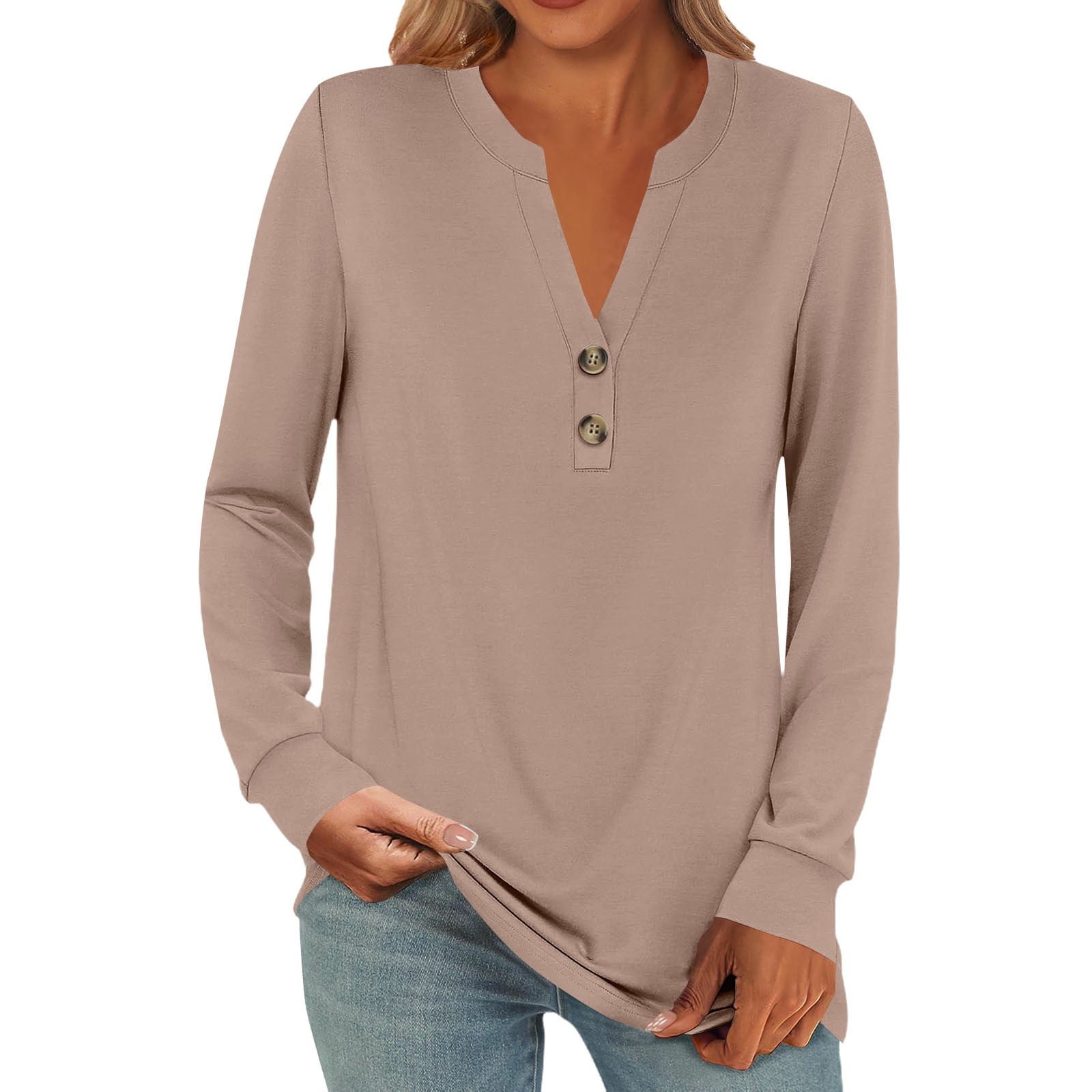 AJHSAKLt Blouses for Women Dressy Casual Fashion Long Sleeve Buttons Solid Color Tops Shirts ...