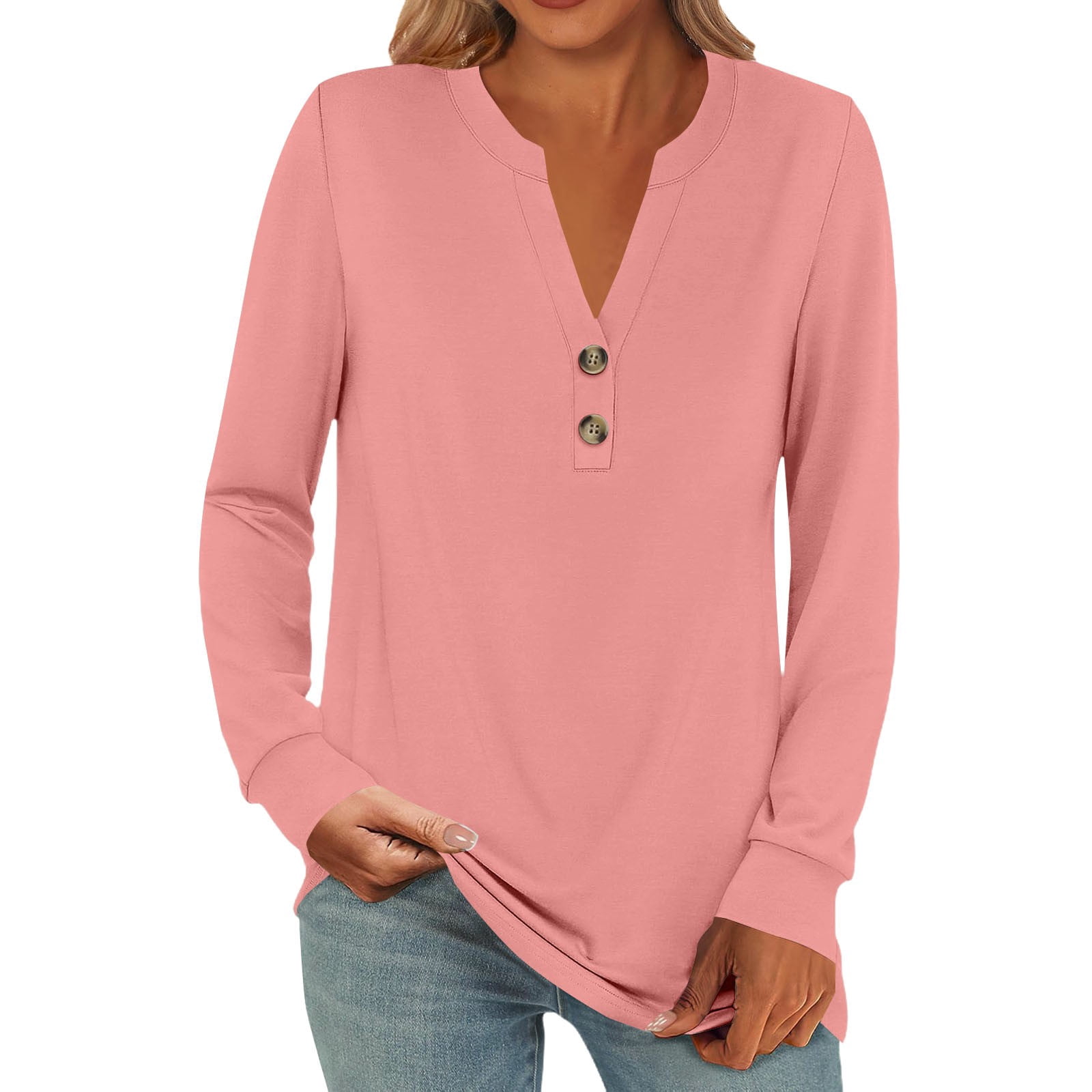 AJHSAKLt Blouses for Women Dressy Casual Fashion Long Sleeve Buttons ...