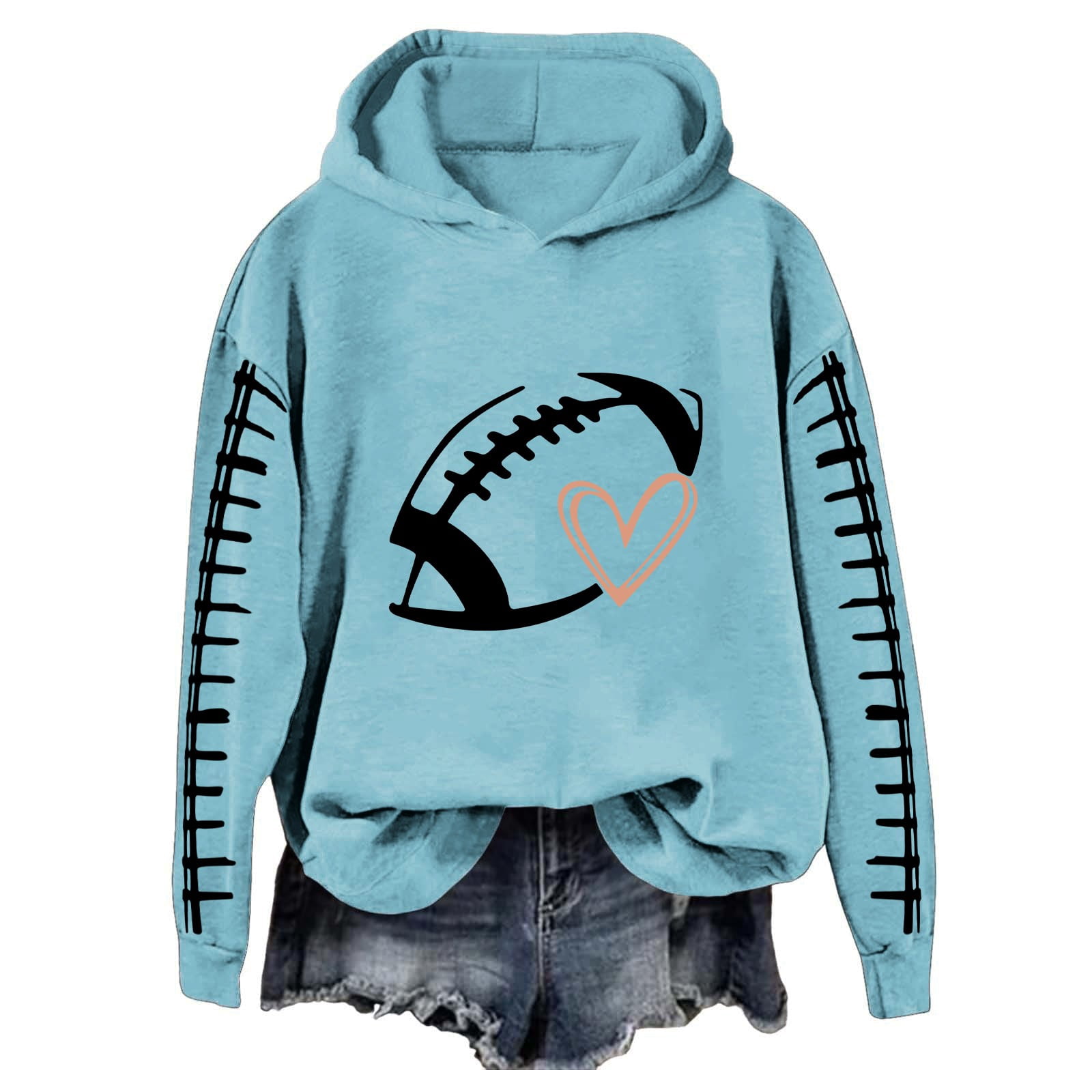 AJHSAKLt Comfrt Hoodie Hooded Sweatshirt Women Heart Football Graphic ...